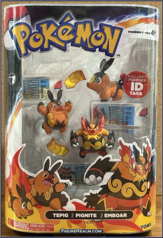 Tepig / Pignite / Emboar - Pokemon - Pokedex ID Tags - Tomy Action Figure